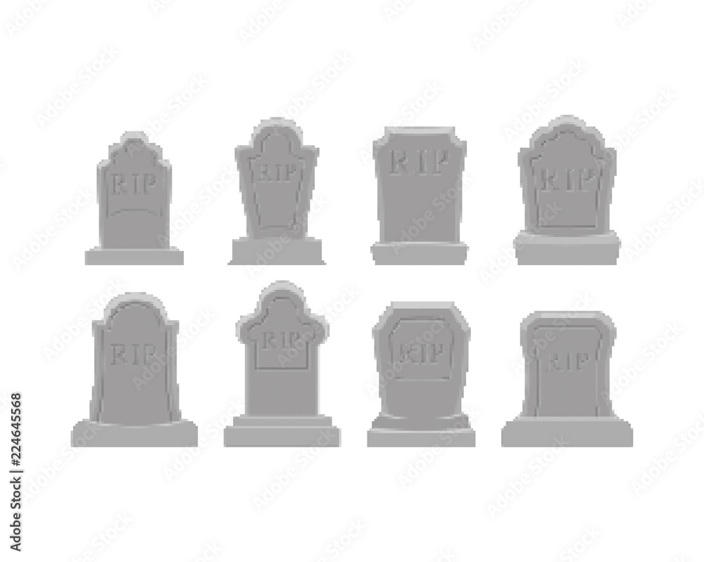 Grave pixel art set. Tomb 8 bit. Gravestone Halloween. RIP Cemetery ...