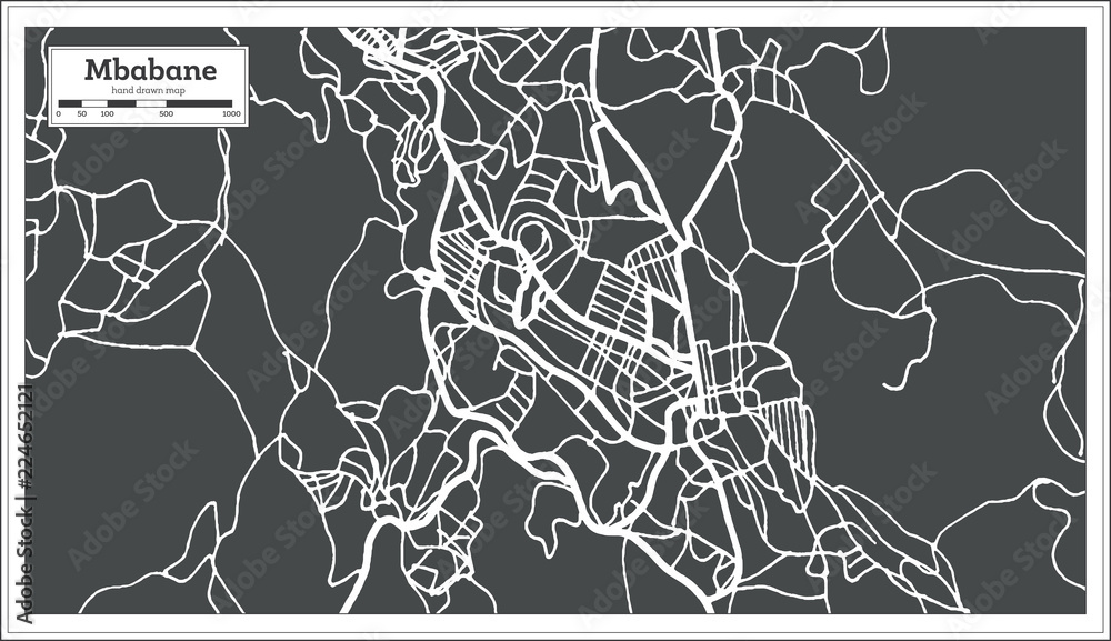 Mbabane Swaziland City Map in Retro Style. Outline Map. Stock Vector ...