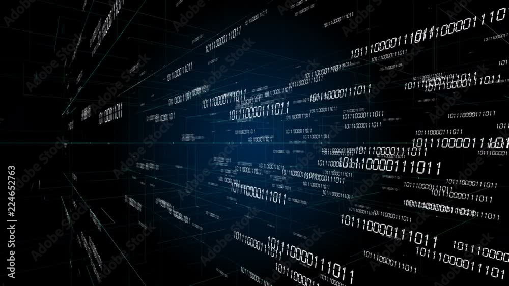 4k Digital binary code background,fly through scientific technology data binary code network ...