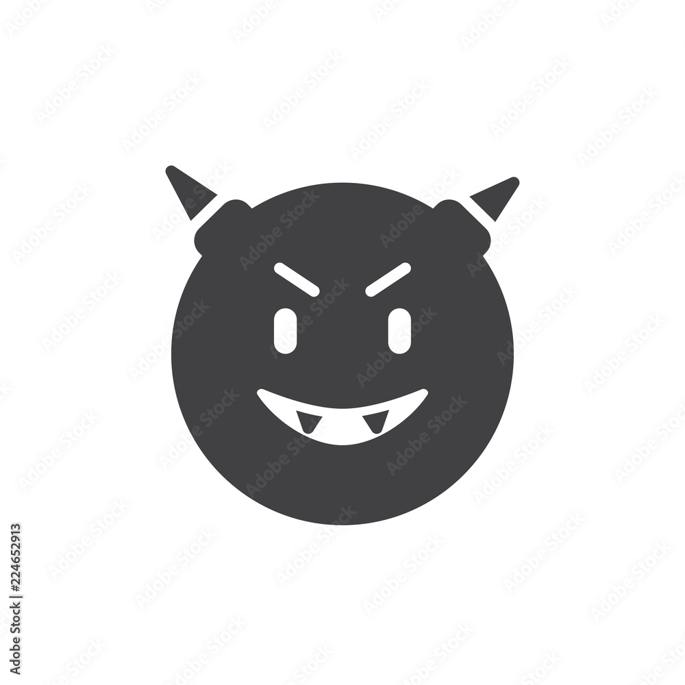 Devil face emoticon vector icon. filled flat sign for mobile concept ...