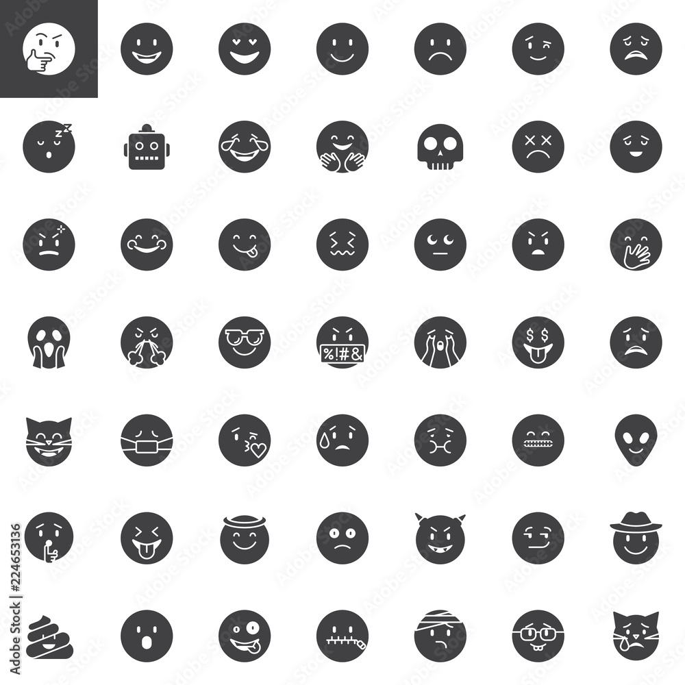 Emoji vector icons set, modern solid symbol collection, filled style ...