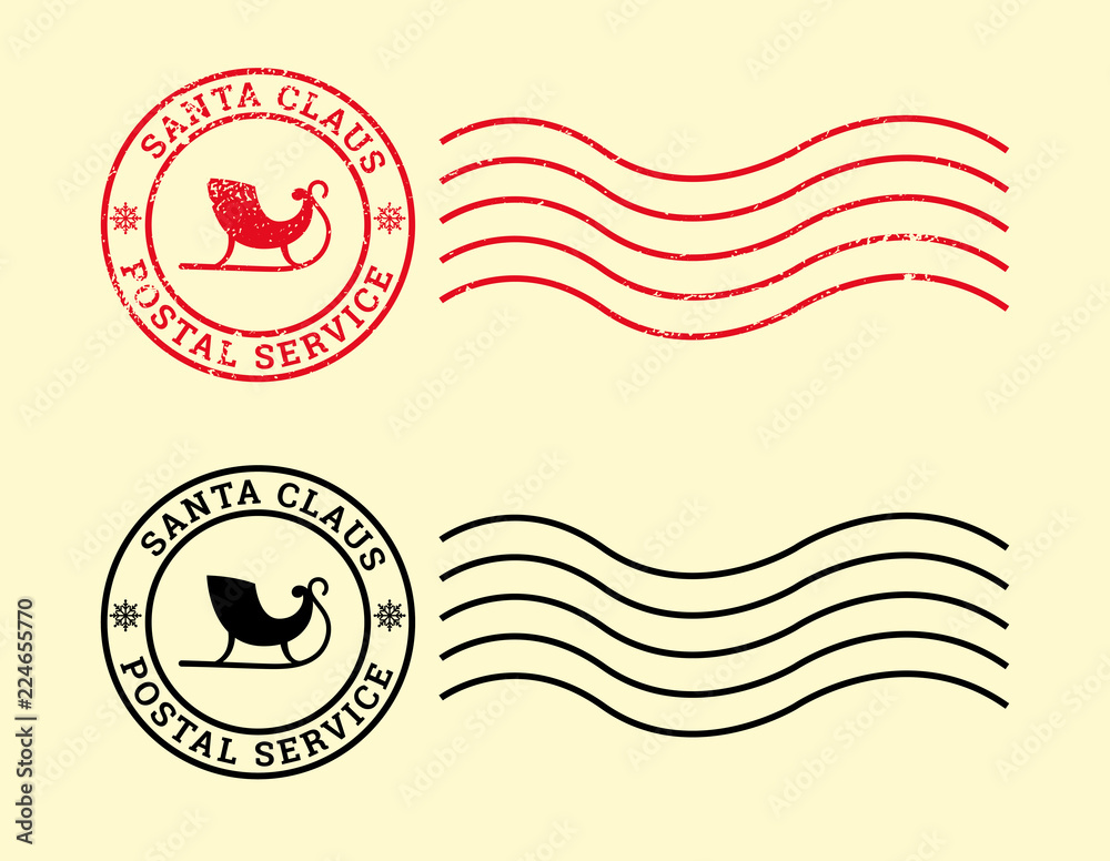 Postal service of Santa Claus, worn vintage stamp, grunge. Vector ...