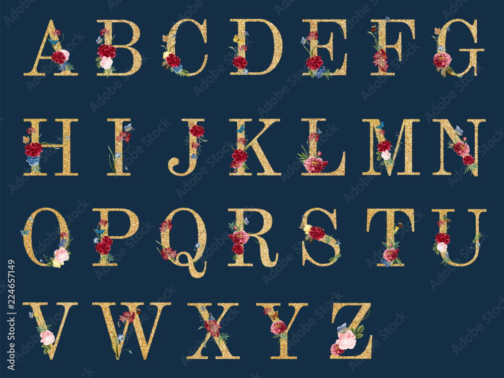 Botanical alphabet with tropical flowers illustration Stock Vector ...