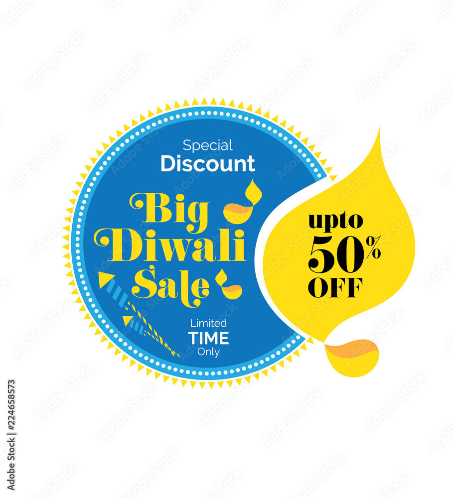Big Diwali Sale, Offer Banner Design, Tag, Sticker with 50% Discount ...
