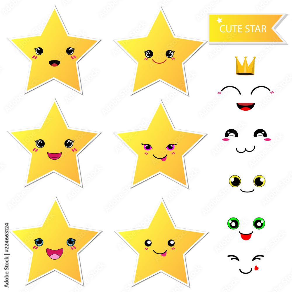 cute happy star with smiley face on white Stock Vector | Adobe Stock