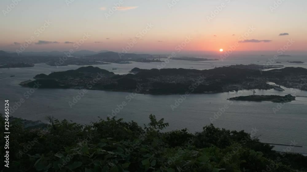 Ocean Sunset Over the Kanmon Strait in Shimonoseki and Moji, Japan ...