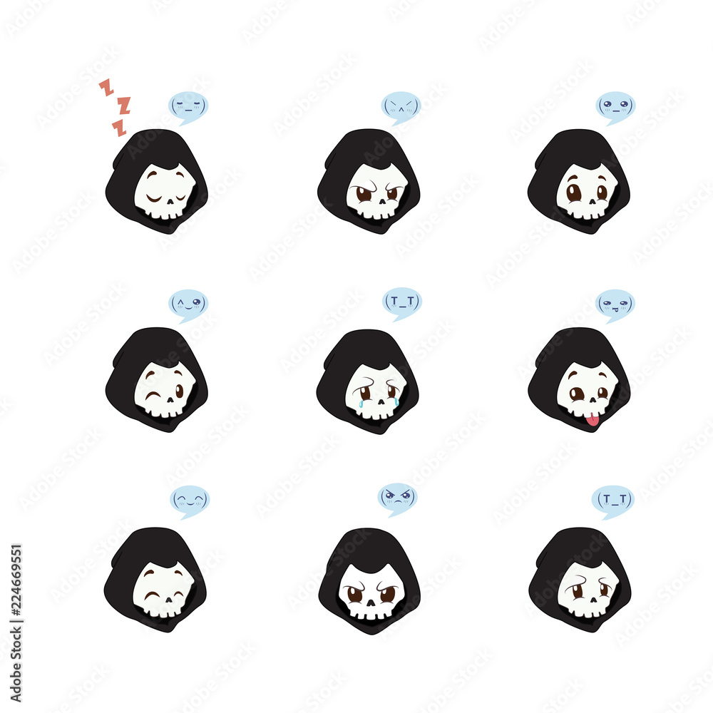 Cute little grim reaper expressions Stock Vector | Adobe Stock