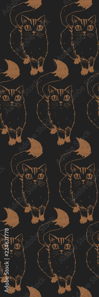 Seamless texture with hand drawn cats. Repeating pattern. Can be used ...