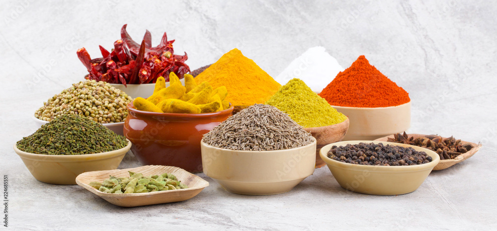 Indian Spices Collection Also Called Chili Powder, Turmeric Powder ...