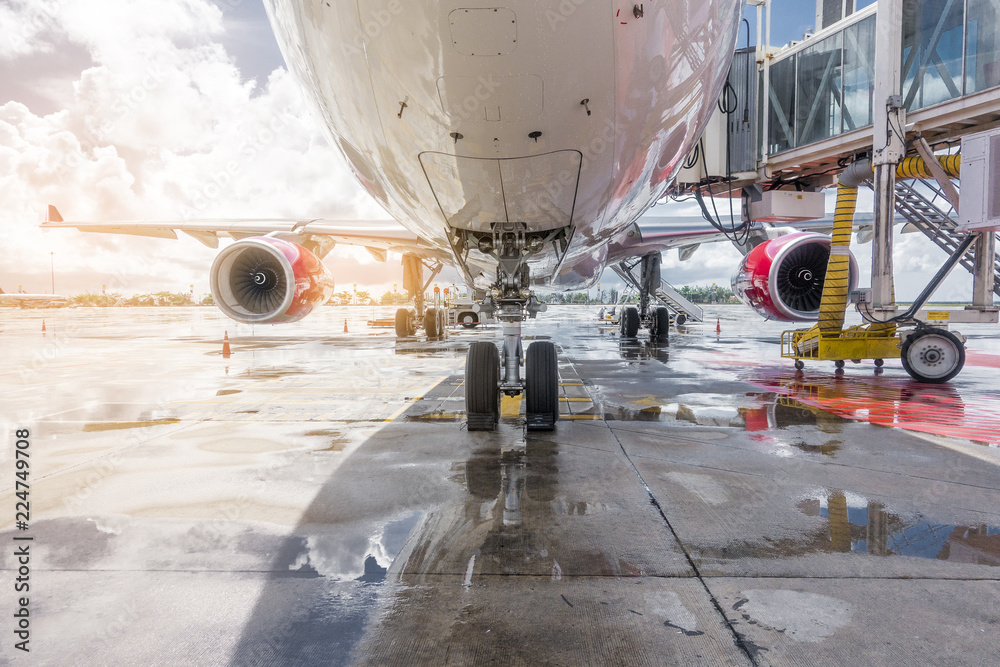 Airplane being preparing ready for takeoff in international airport ...