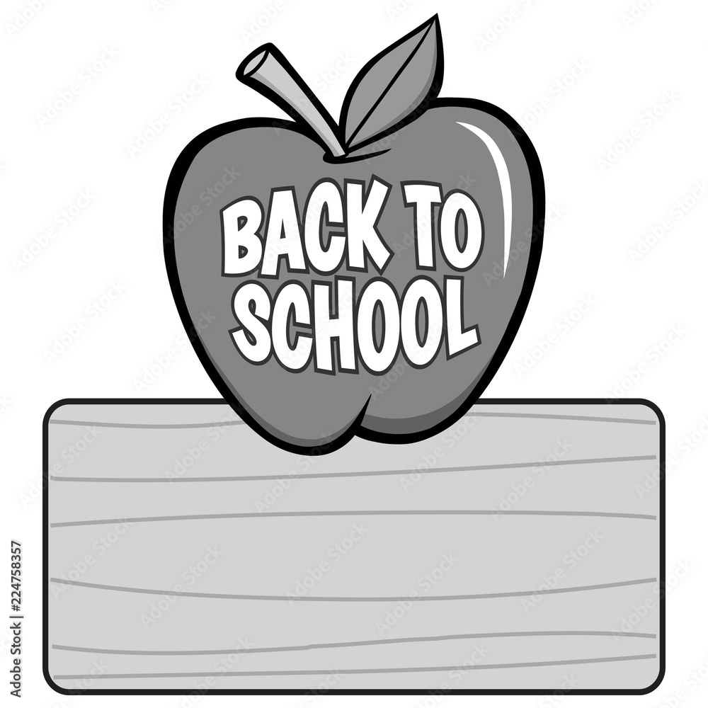 Black and White Back to School Apple Sign - A vector cartoon ...
