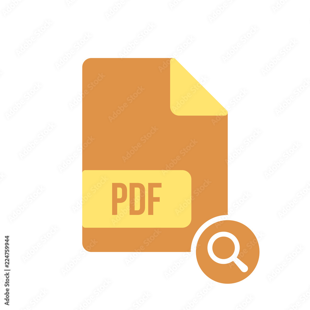 PDF document icon, pdf extension, file format icon with research sign ...