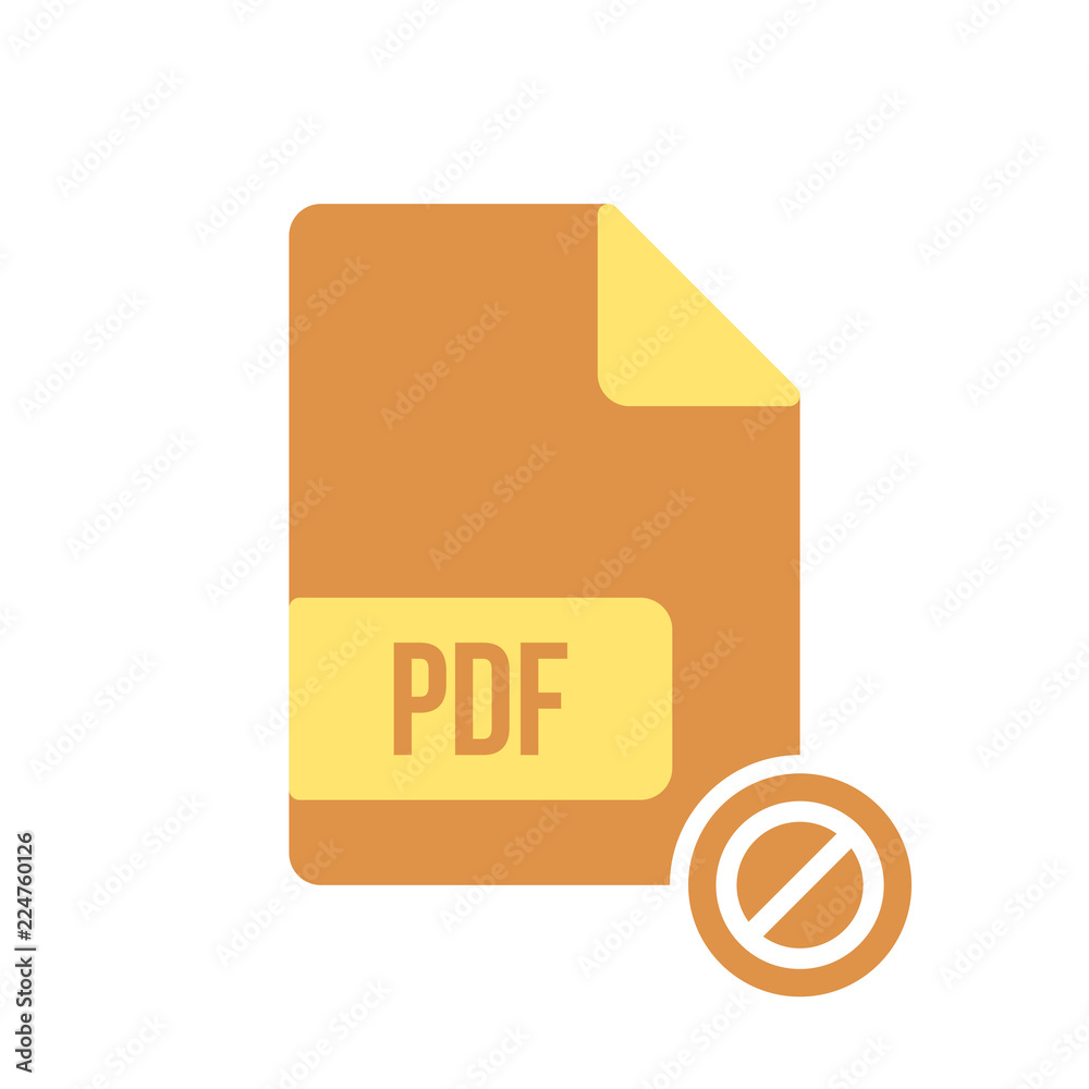 PDF document icon, pdf extension, file format icon with not allowed ...