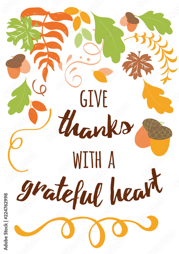 Give thanks with a gratefull heart Autumn print hand drawn autumn cad ...
