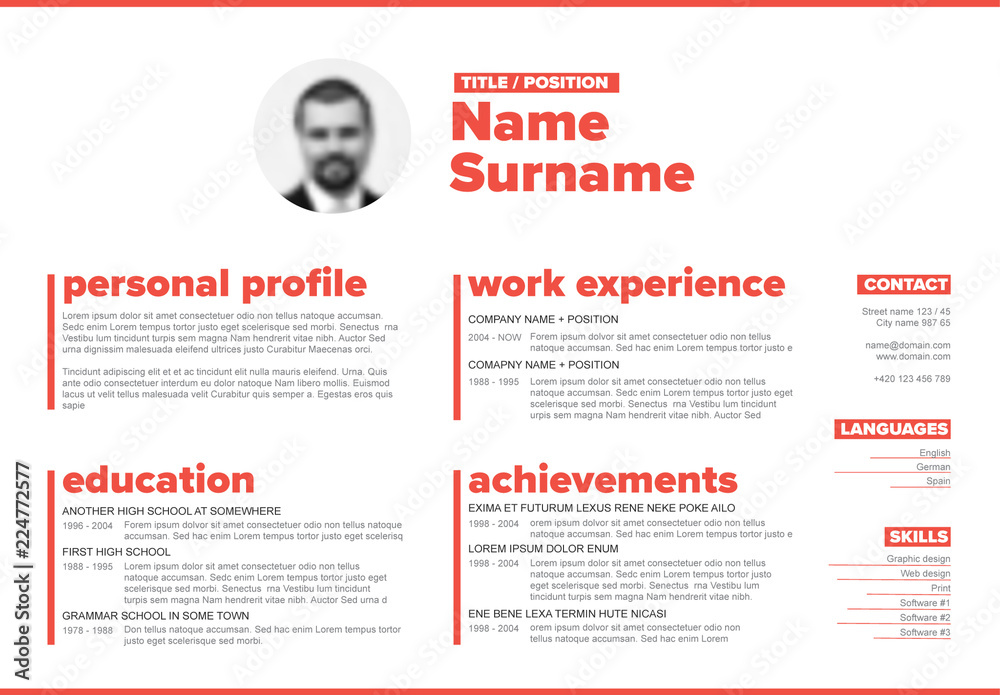 Horizontal Resume Layout Stock Template | Adobe Stock