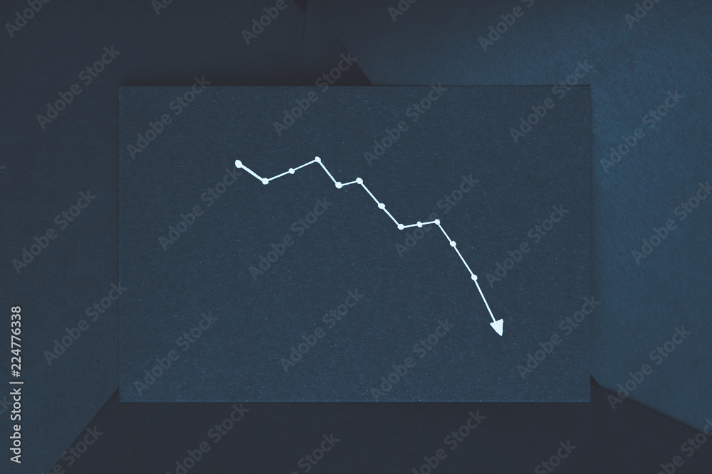 diagram pointing down. decline drop reduction concept. exponential ...
