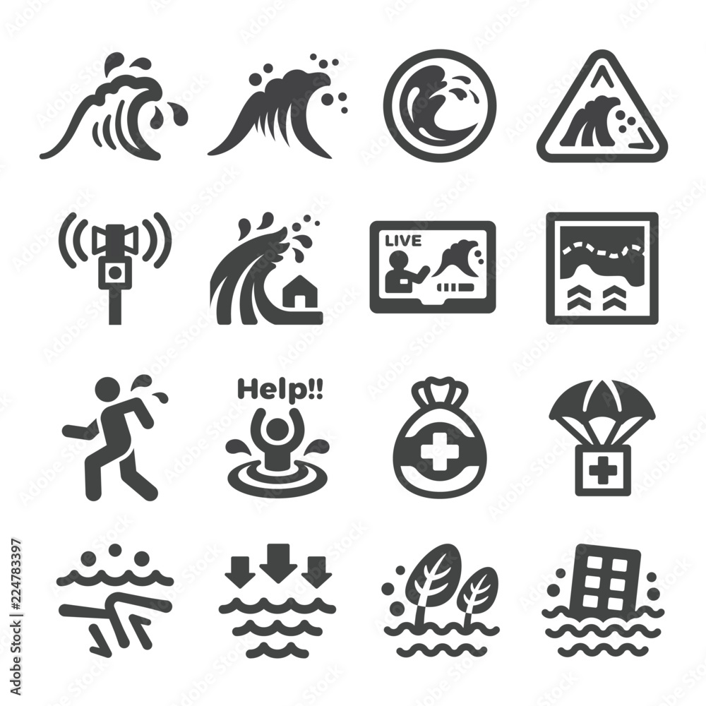 tsunami icon set Stock Vector | Adobe Stock