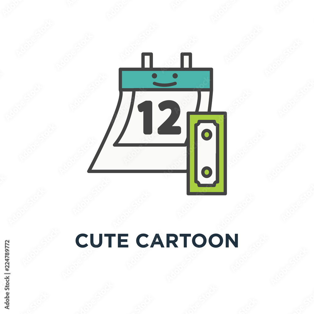 cute cartoon calendar with money, the end of the month, salary icon ...