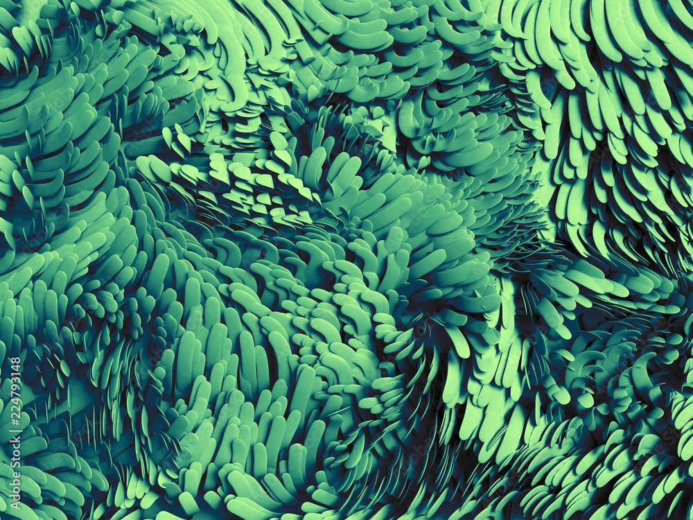3d render, abstract wavy scales background, emerald green, pattern ...