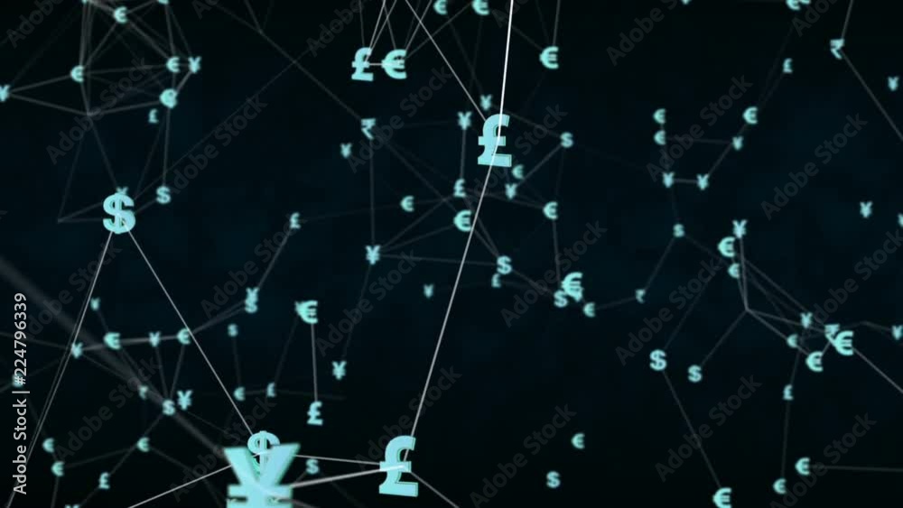 Icons of money are connected to each other. The concept of ...