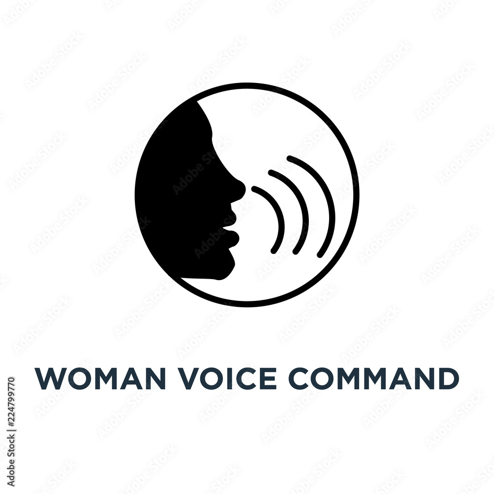 woman voice command with sound waves icon. woman voice command with ...