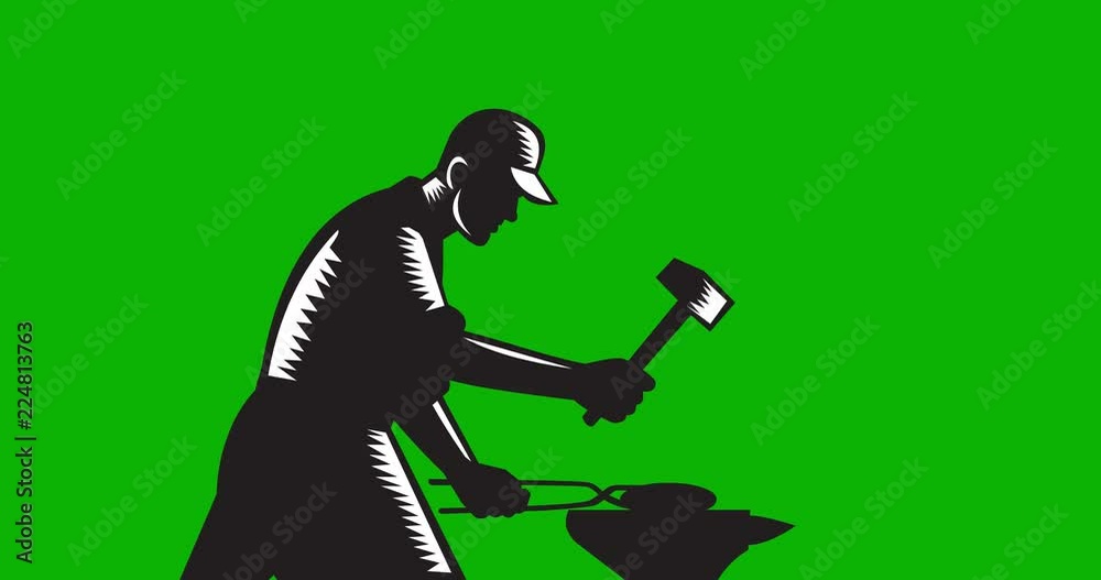 2d Animation motion graphics showing a blacksmith forging steel with ...