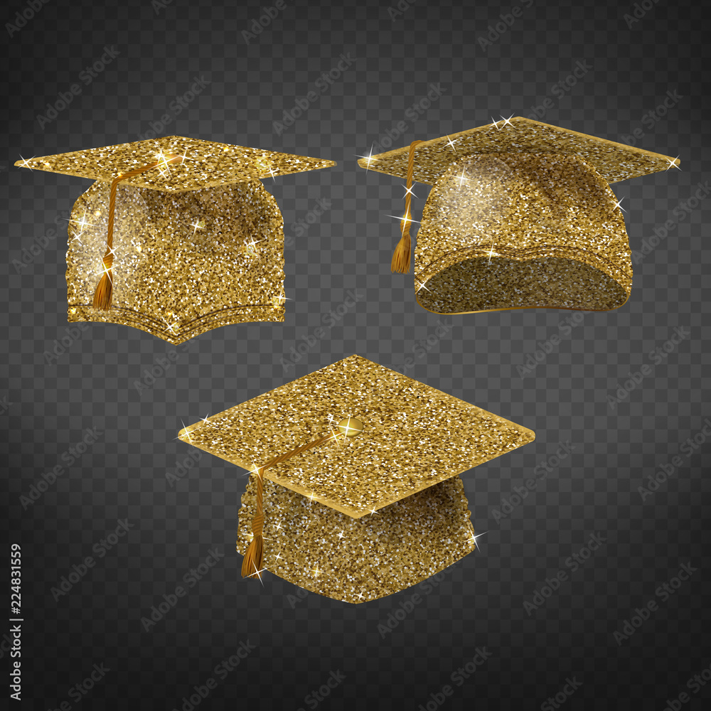 Vector golden graduation cap, shining symbol of education in university ...
