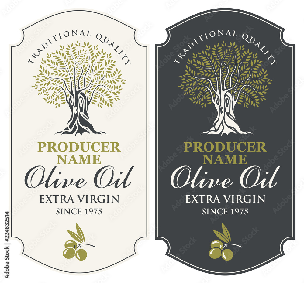 Vector set of two labels for extra virgin olive oil with handwritten ...