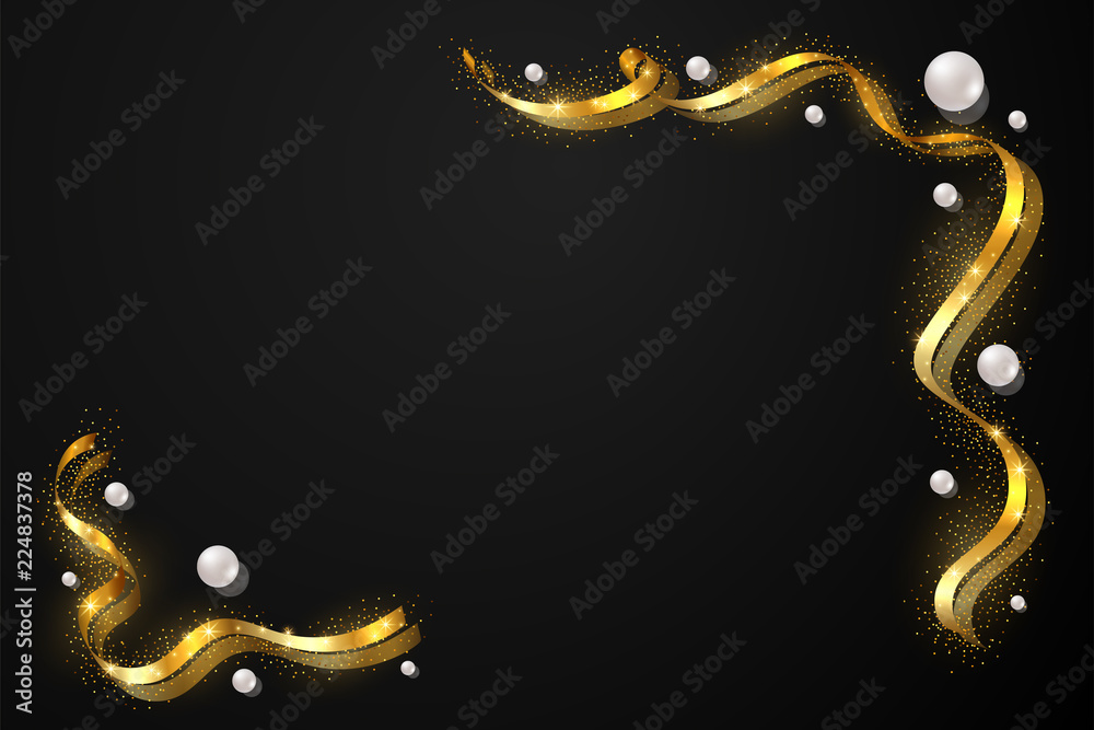 Gold ribbon frame. Golden serpentine design. Decorative streamer border ...