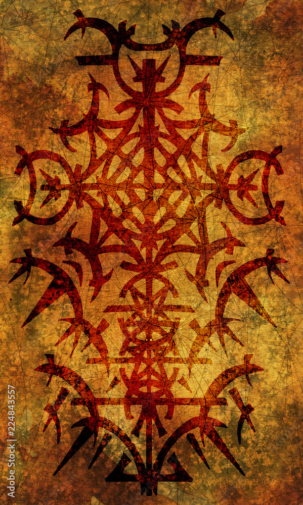 Back cover design of tarot card. Red gothic pattern on old paper ...