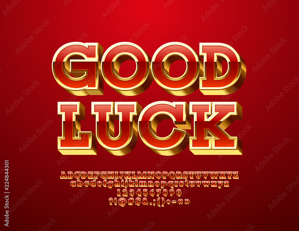 Vector Greeting Card with text Good Luck. Set of Glossy Alphabet ...