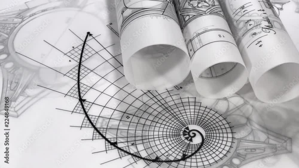 Blueprints - drawing of the golden section and drawings of antique ...