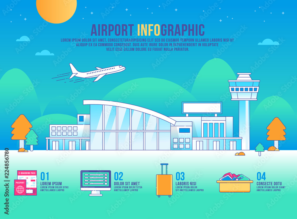airport vector infographic, design building, icon graphic, transport ...