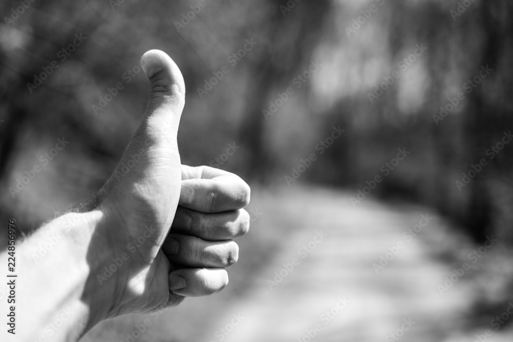 Showing thumbs up black and white background, Good way symbol, Isolated ...