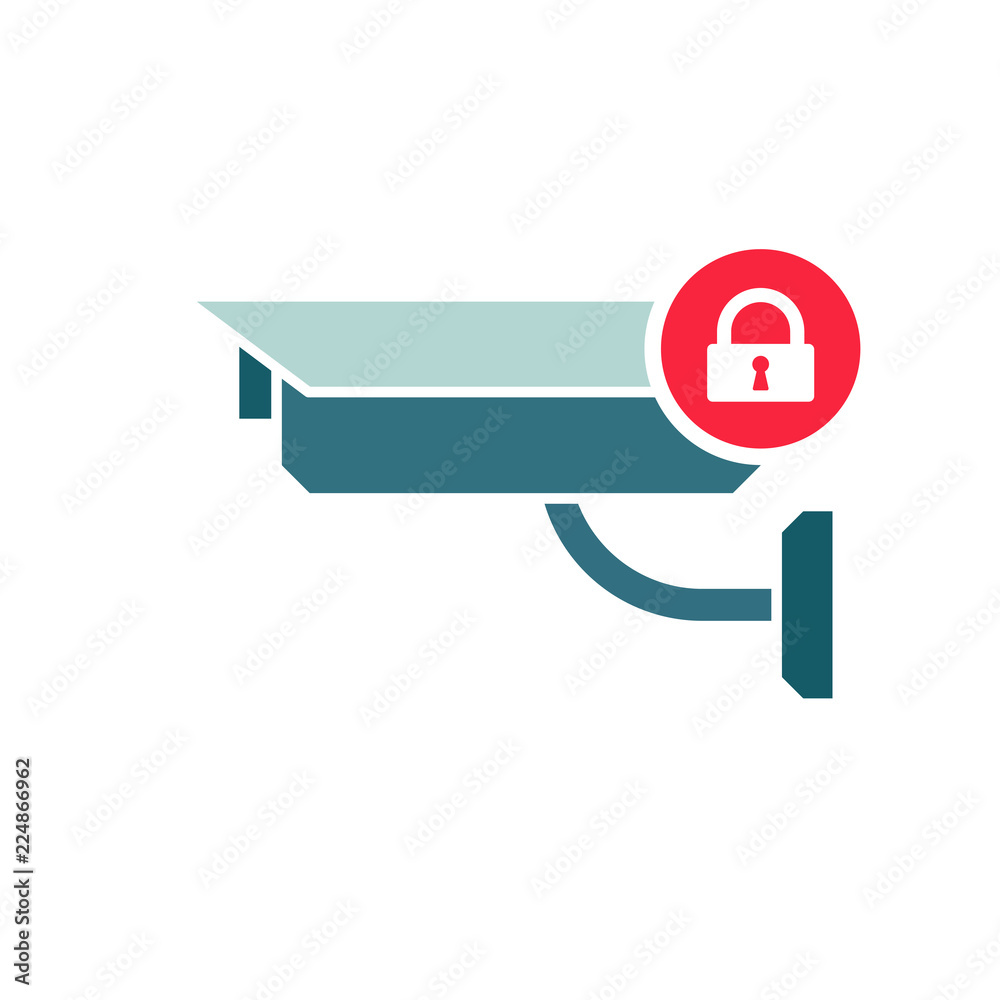 Vetor de CCTV Camera icon, Security Surveillance icon with padlock sign ...