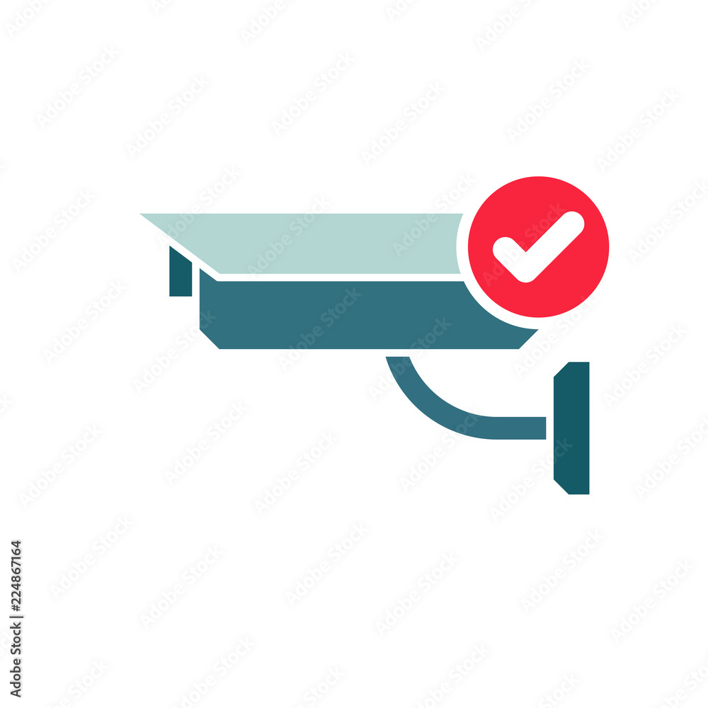 CCTV Camera icon, Security Surveillance icon with check sign. CCTV ...