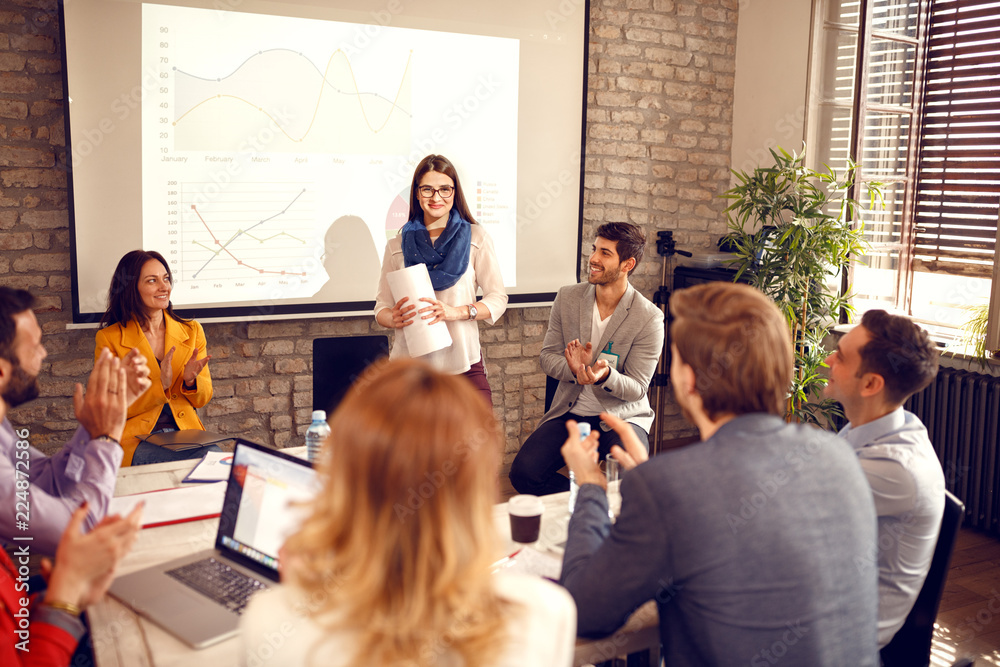 Successfully finished verbal presentation on seminar with applause ...