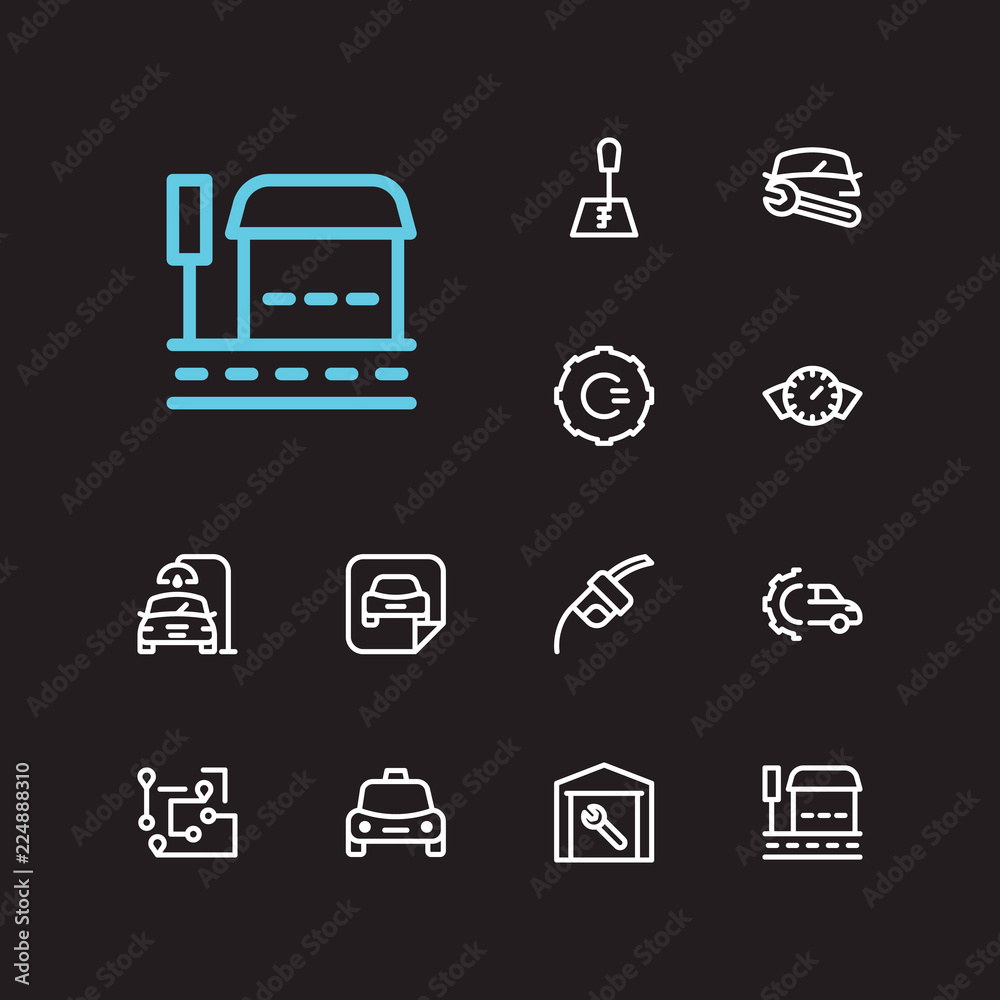 Service icons set. Bus stop and service icons with gear logo, auto gear ...