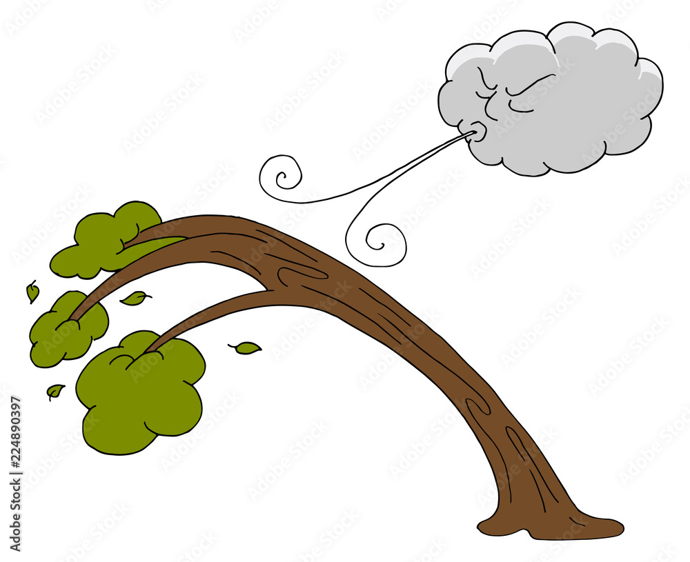 Bending Tree Windy Day Cloud Stock Vector | Adobe Stock