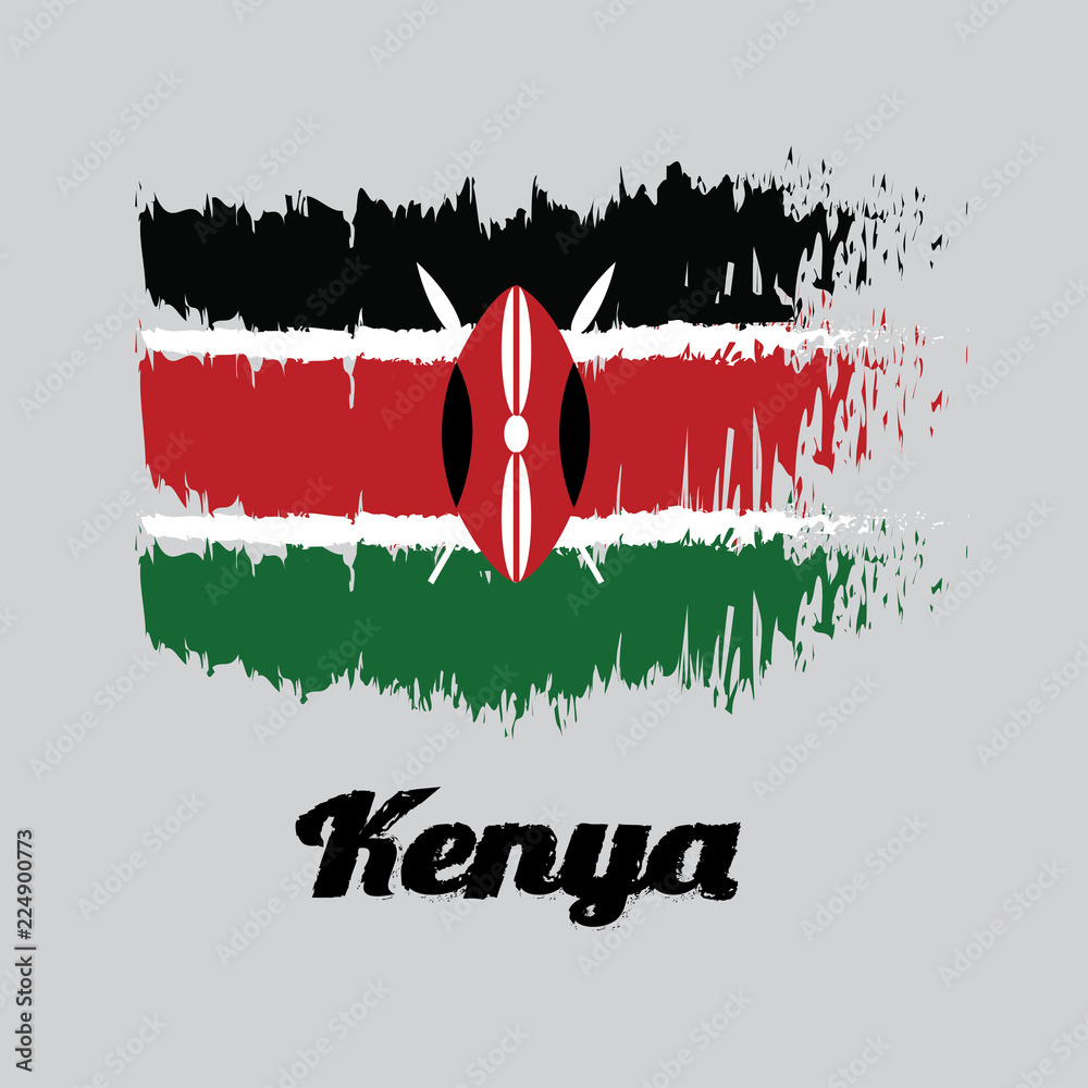Brush style color flag of Kenya Flag, black white red and green with ...