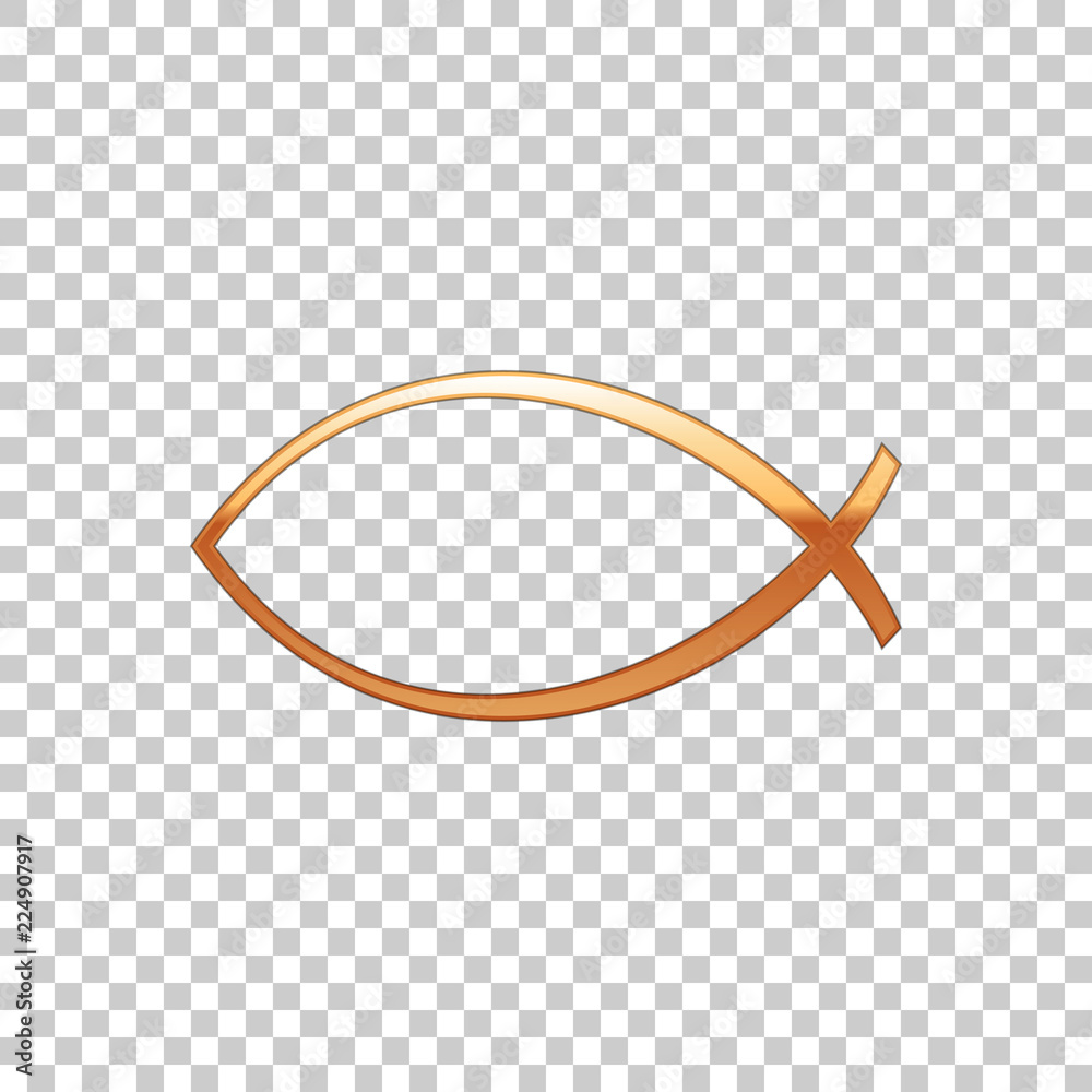 Golden Christian fish symbol isolated object on transparent background ...