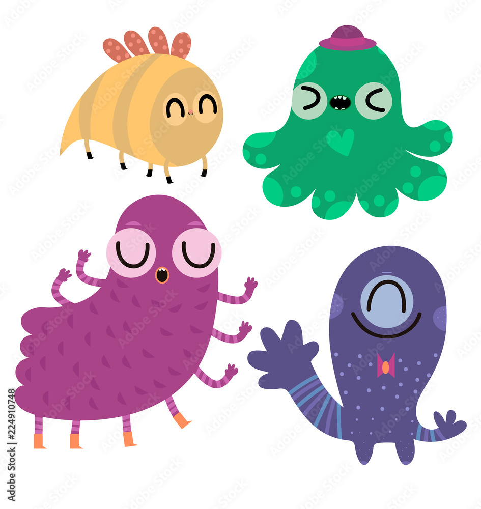 Monstruos infantiles coloridos alegres ilustracion Stock Vector | Adobe ...