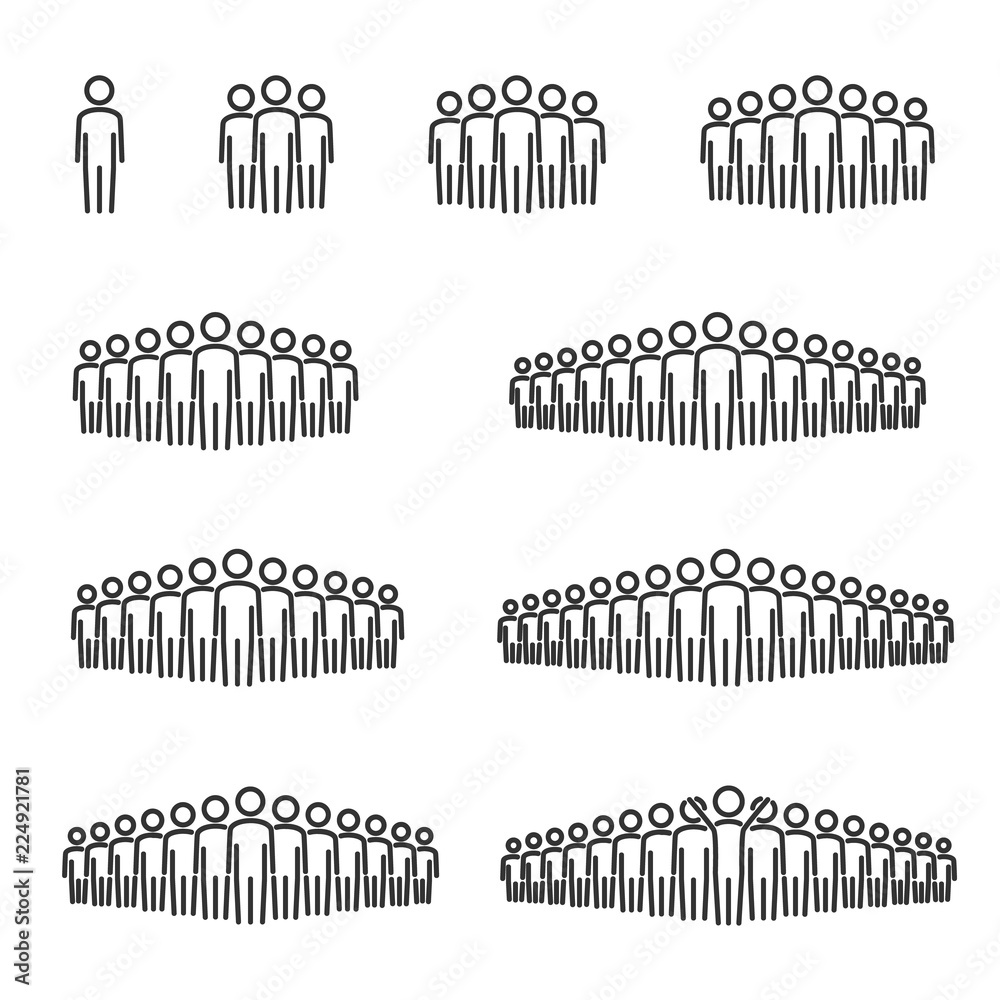 Vector image set of people group line icons.Crowd signs. Stock Vector ...