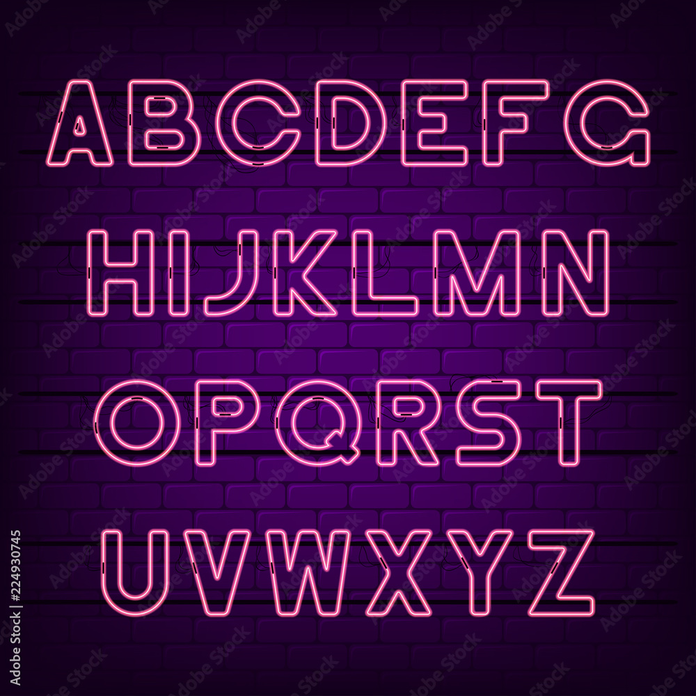 Neon light alphabet. Glowing neon font. Vector typeface. Stock Vector ...