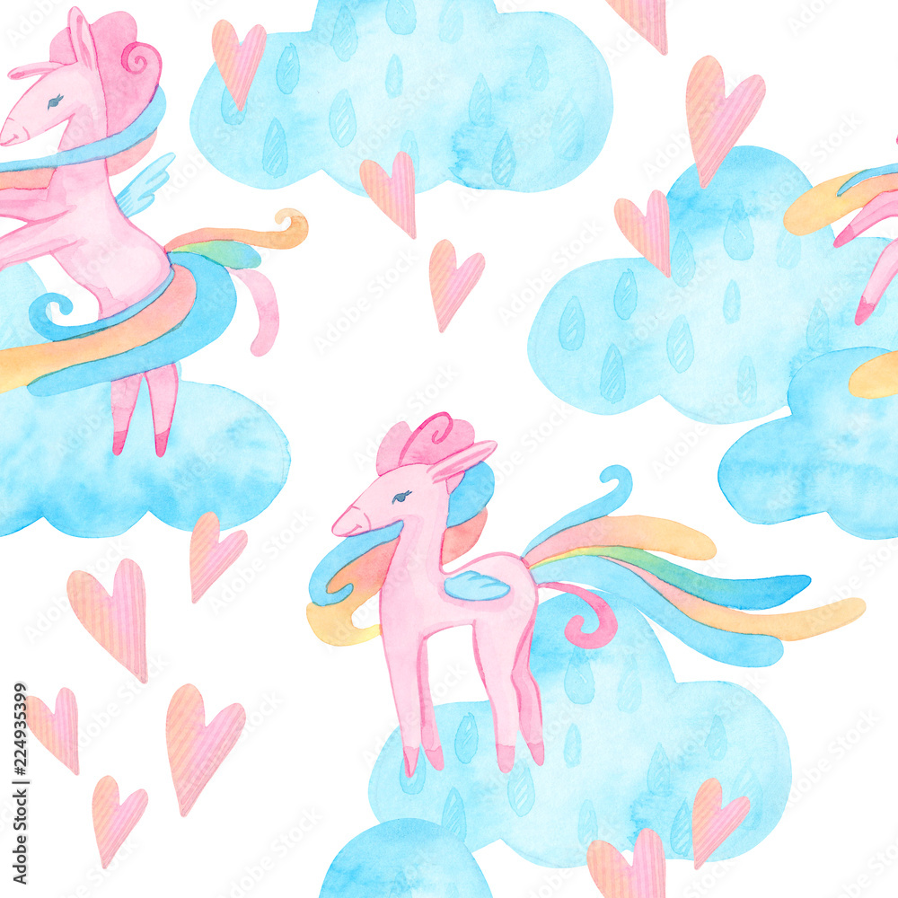 Fairy tale watercolor illustration. Cartoon seamless pattern with ...