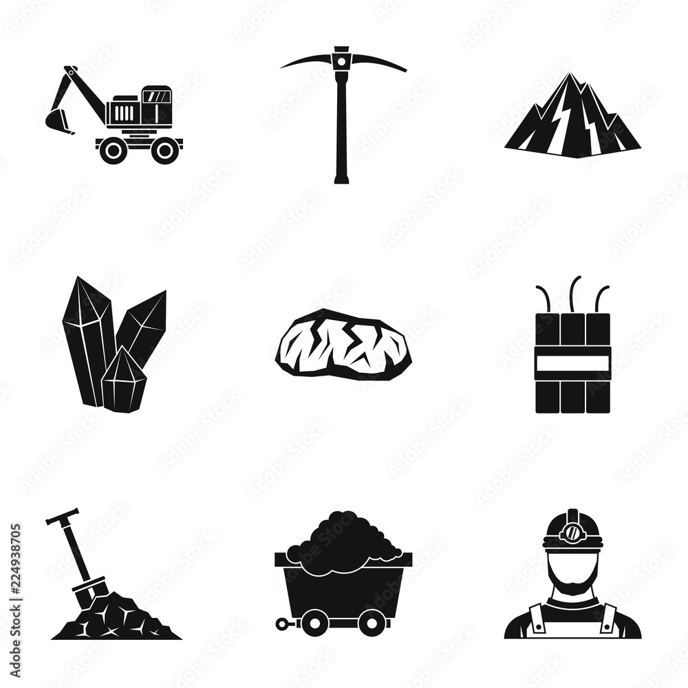 Mine icons set. Simple illustration of 9 mine vector icons for web ...
