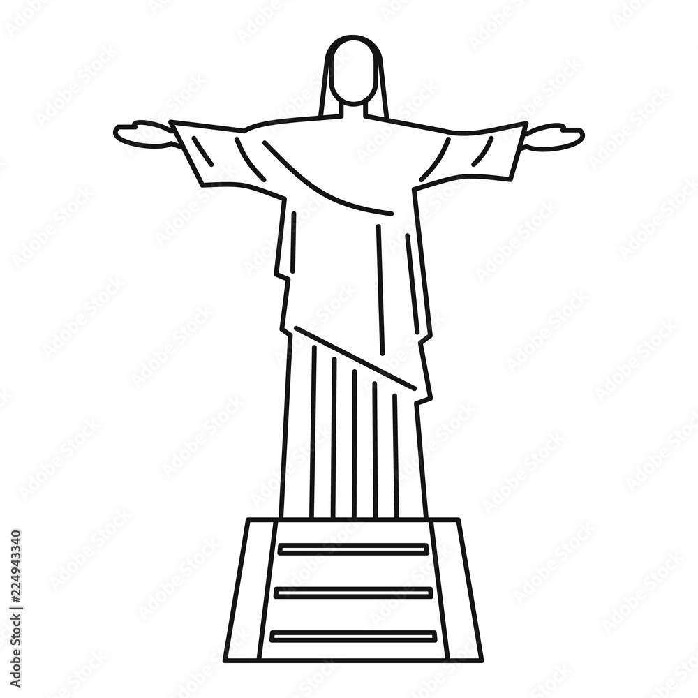 Statue of Jesus Christ, Rio de Janeiro icon. Outline illustration of ...