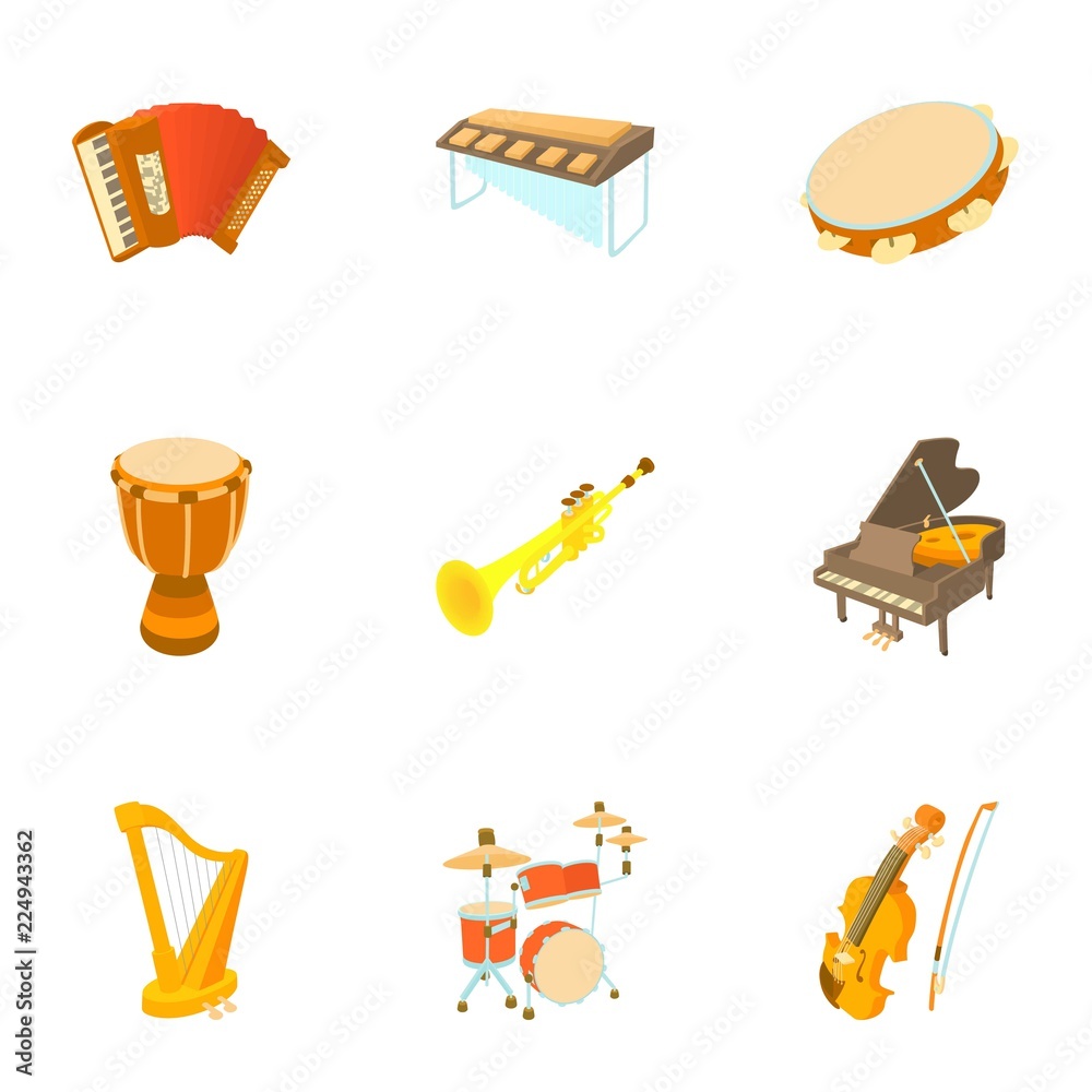 Musical instruments icons set. Cartoon illustration of 9 musical ...
