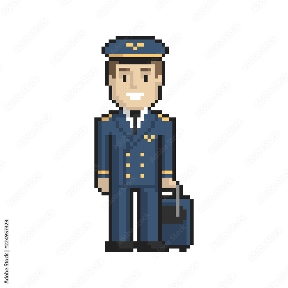 Pilot pixel art on white background. Vector illustration. Stock Vector ...