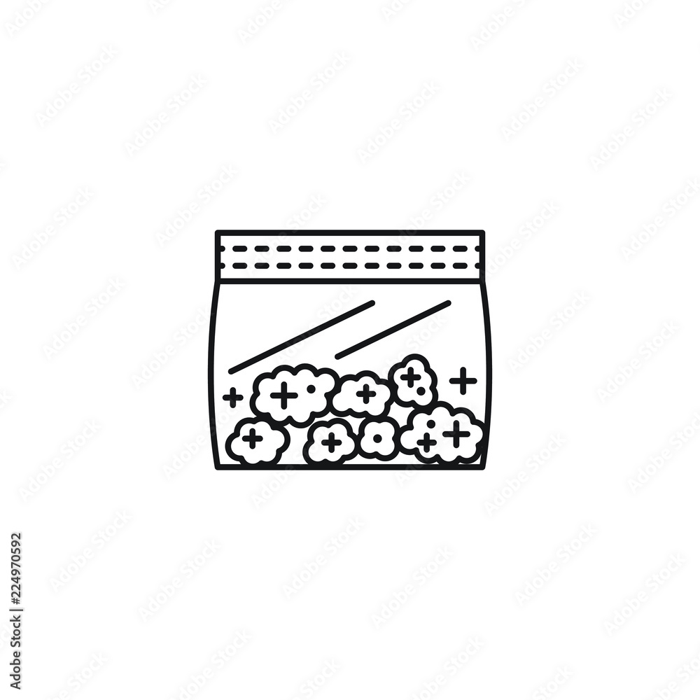Bag of marijuana vector line art icon black on white background ...
